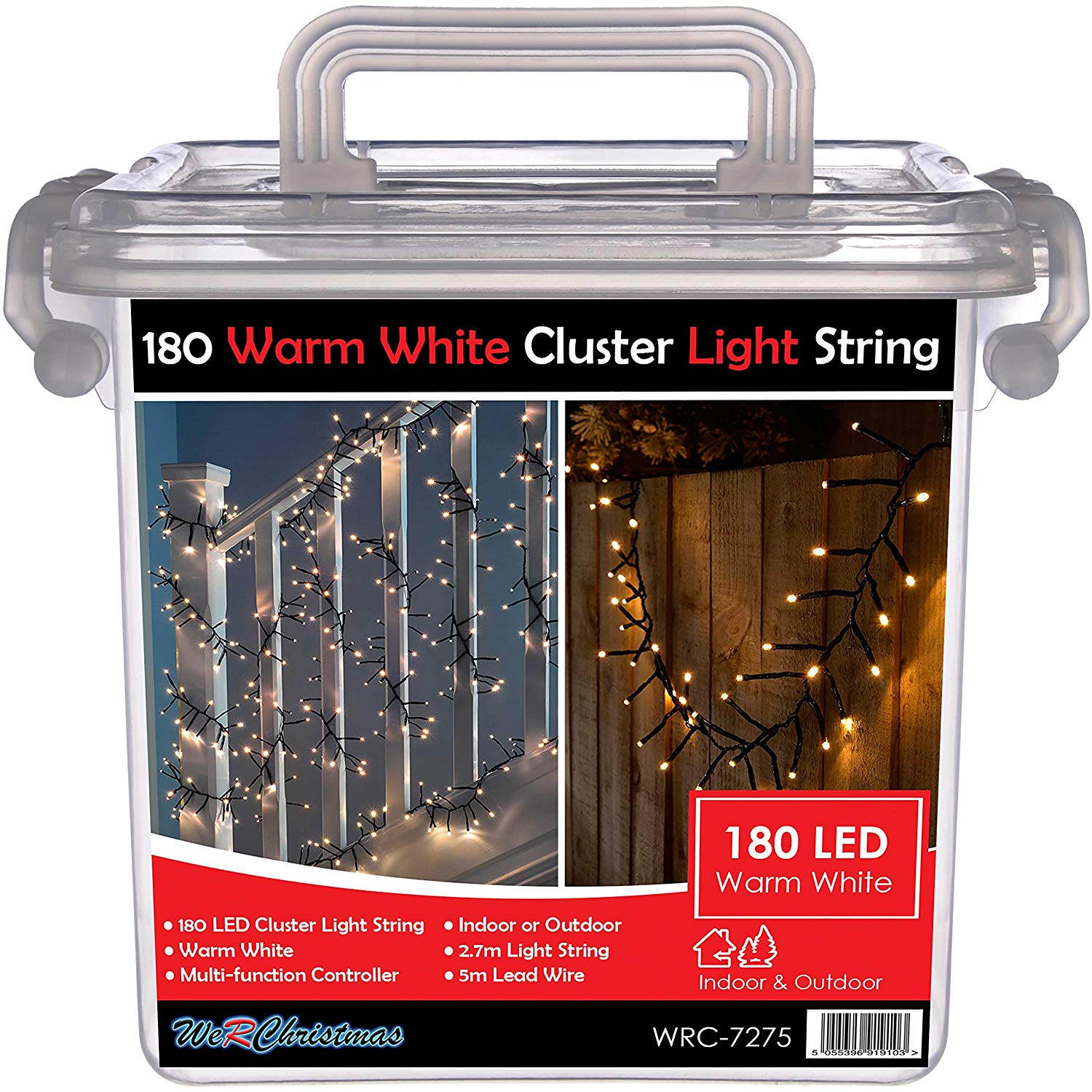 WeRChristmas Chasing Cluster Light String with 180-LED, 2.7 m – White ...