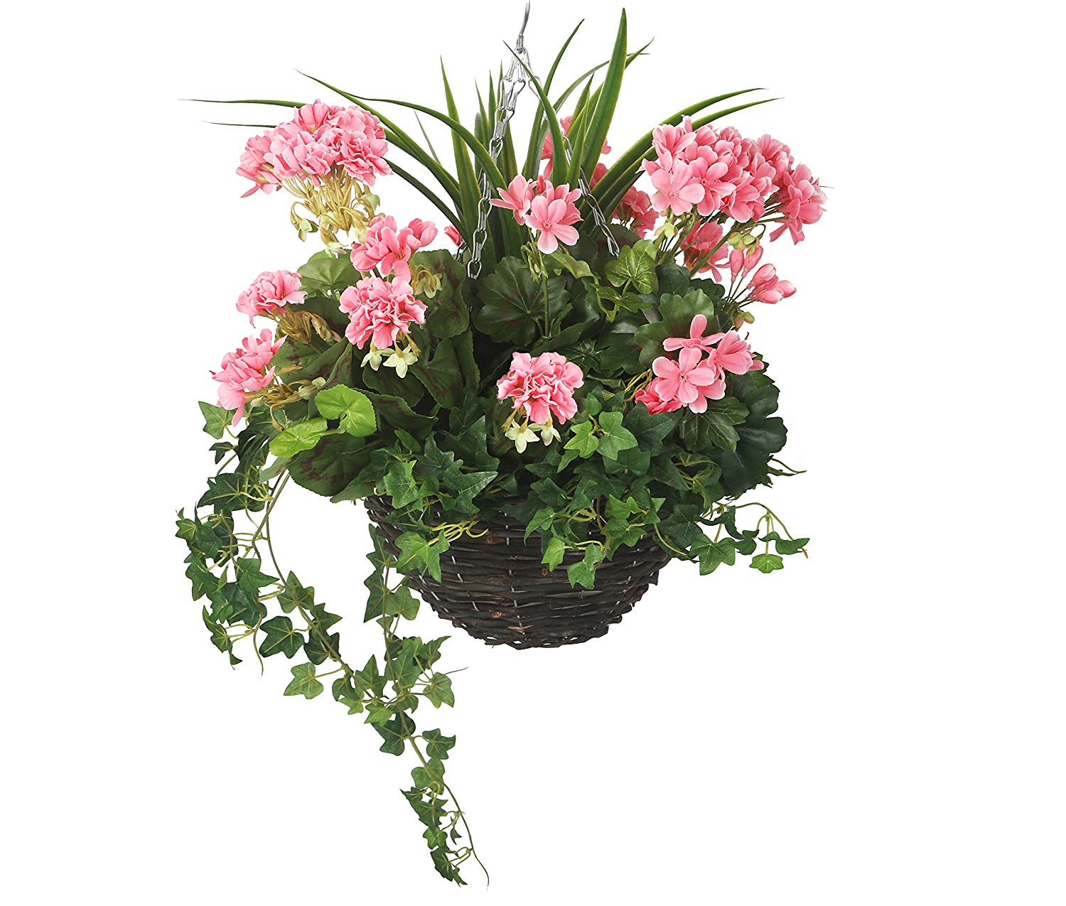 Closer2Nature Artificial Pink Geranium Display in a 12″ Round Willow ...