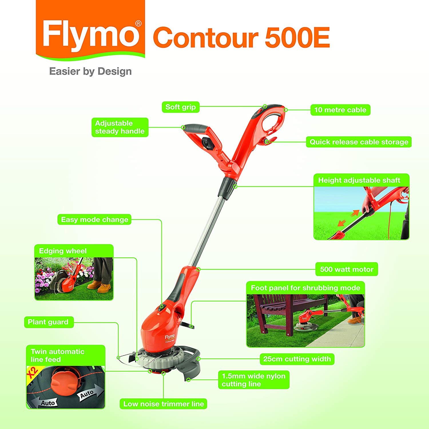 Flymo Contour 500E Electric Grass Trimmer and Edger, 500 W, Cutting ...