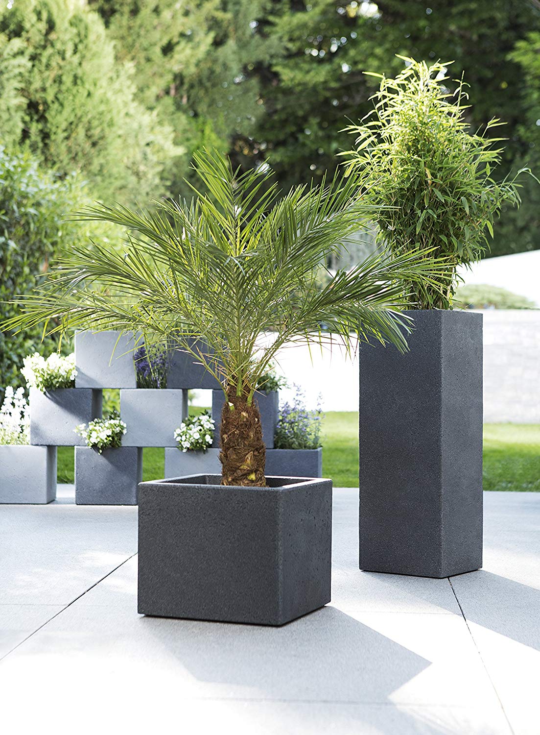 Scheurich C-Cube Planter Stony Black Ø 40 cm, height 33 cm – BigaMart