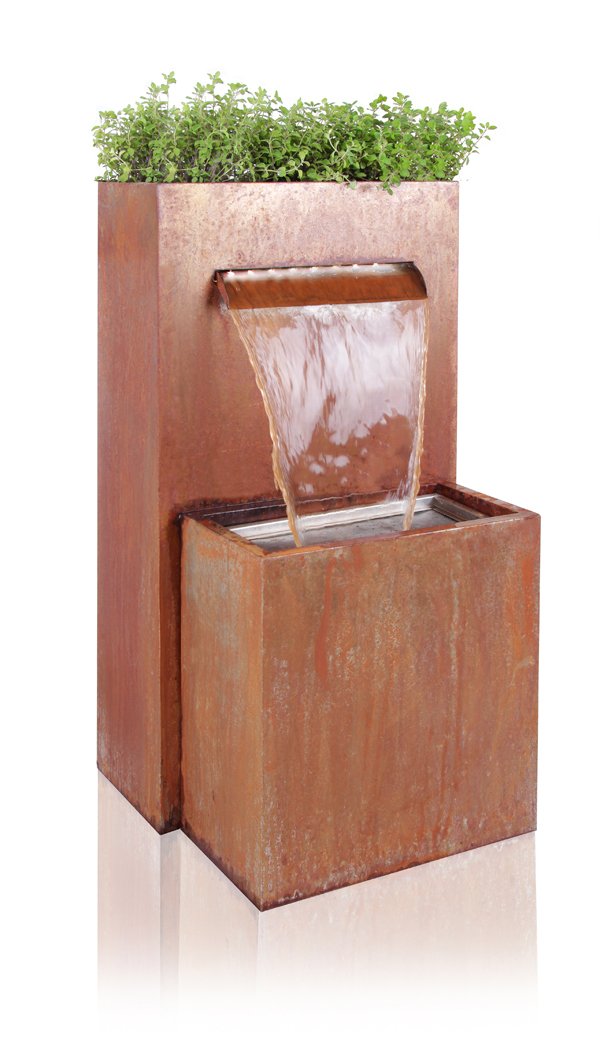 Primrose Halton Corten Steel Waterfall Cascade Planter with LED Lights ...