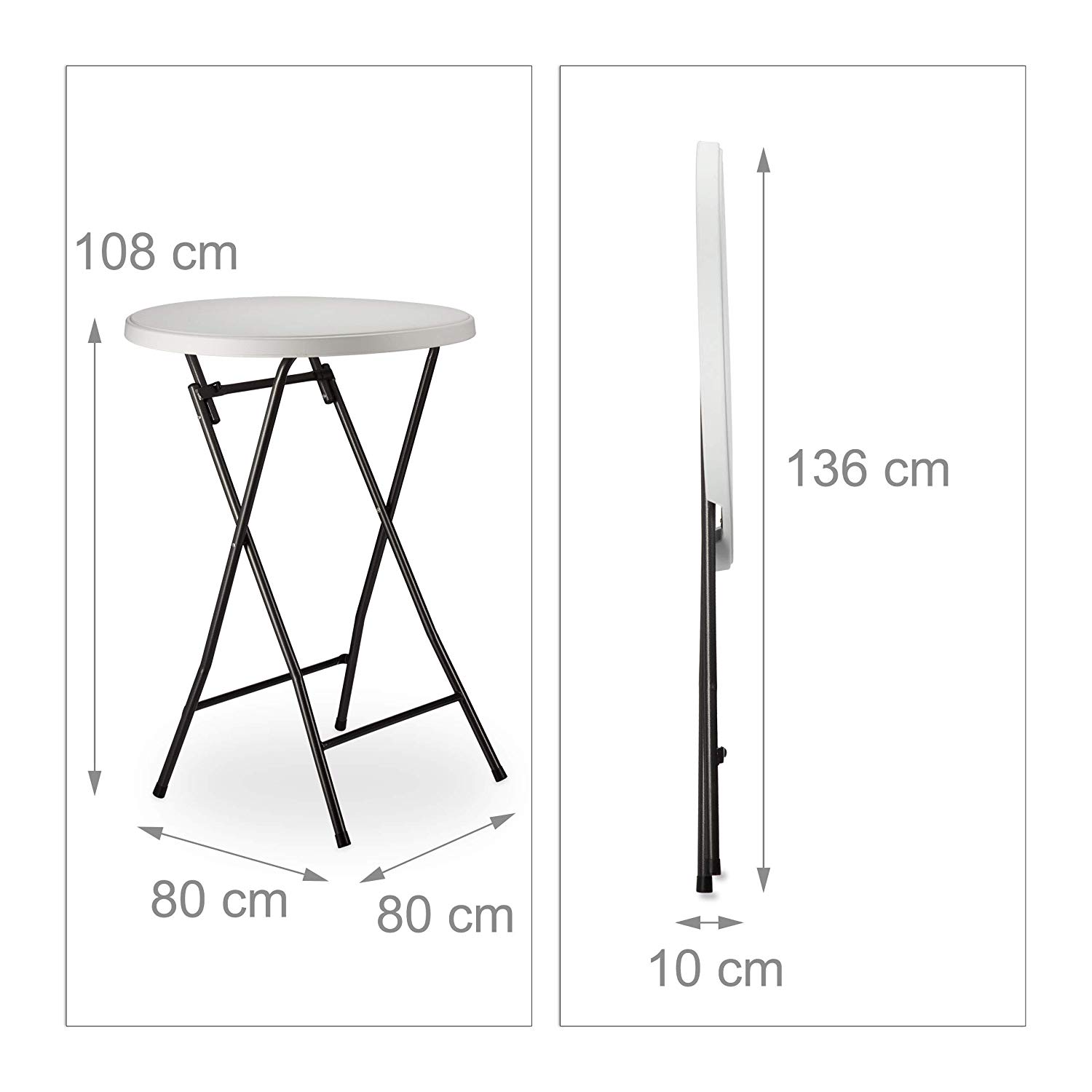 Relaxdays, White Round Folding Stand, Bistro Table HxWxD: 110 x 80 x 80 ...