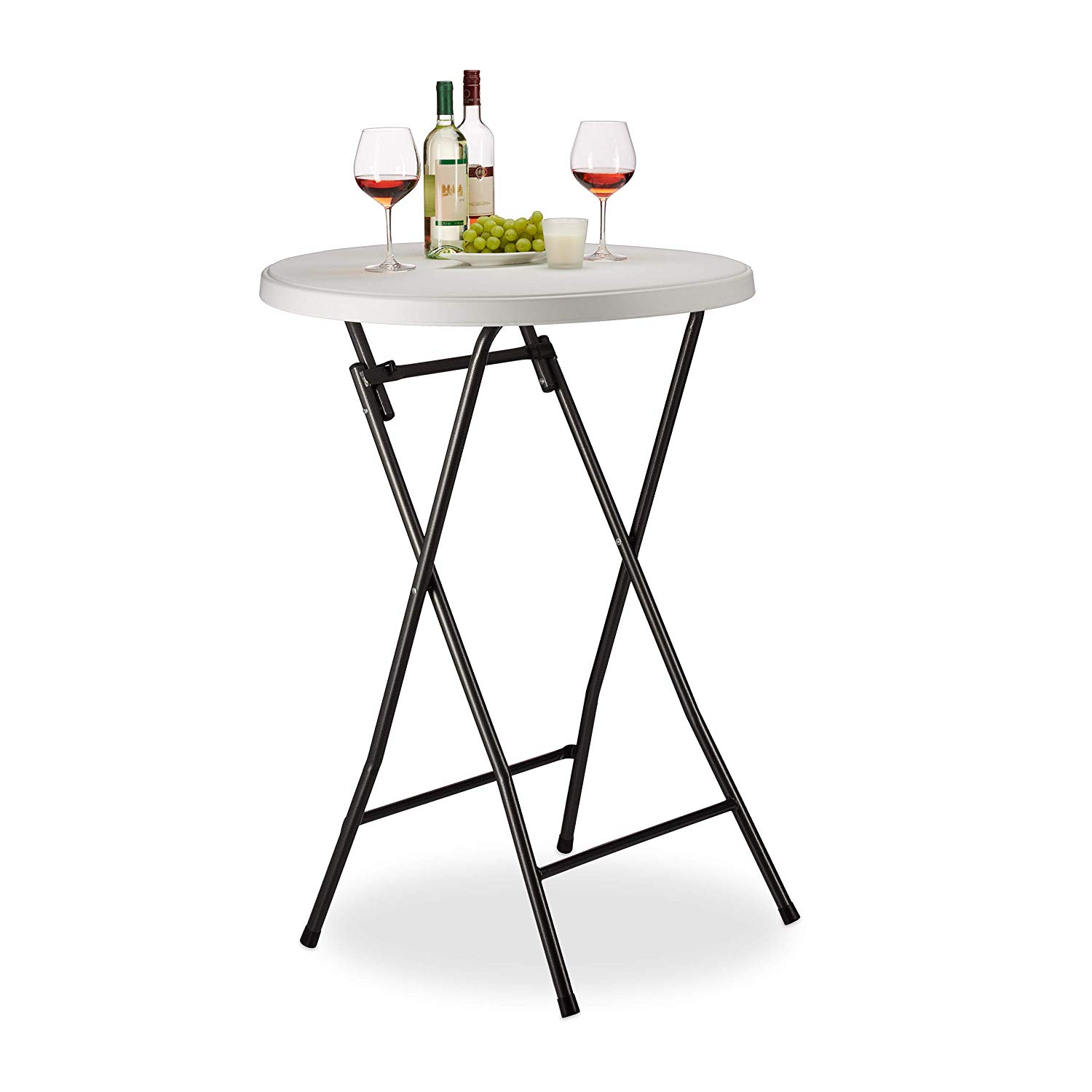 Relaxdays, White Round Folding Stand, Bistro Table HxWxD: 110 x 80 x 80 ...