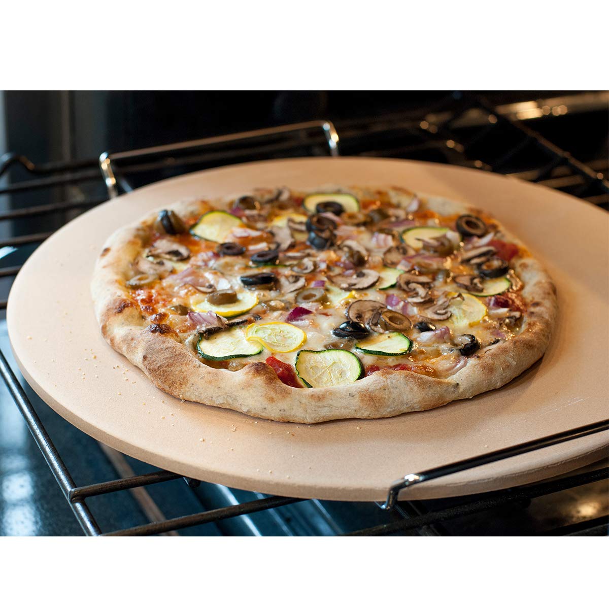 Pizzacraft 15-inch Round Pizza Stone with Wire Frame – BigaMart