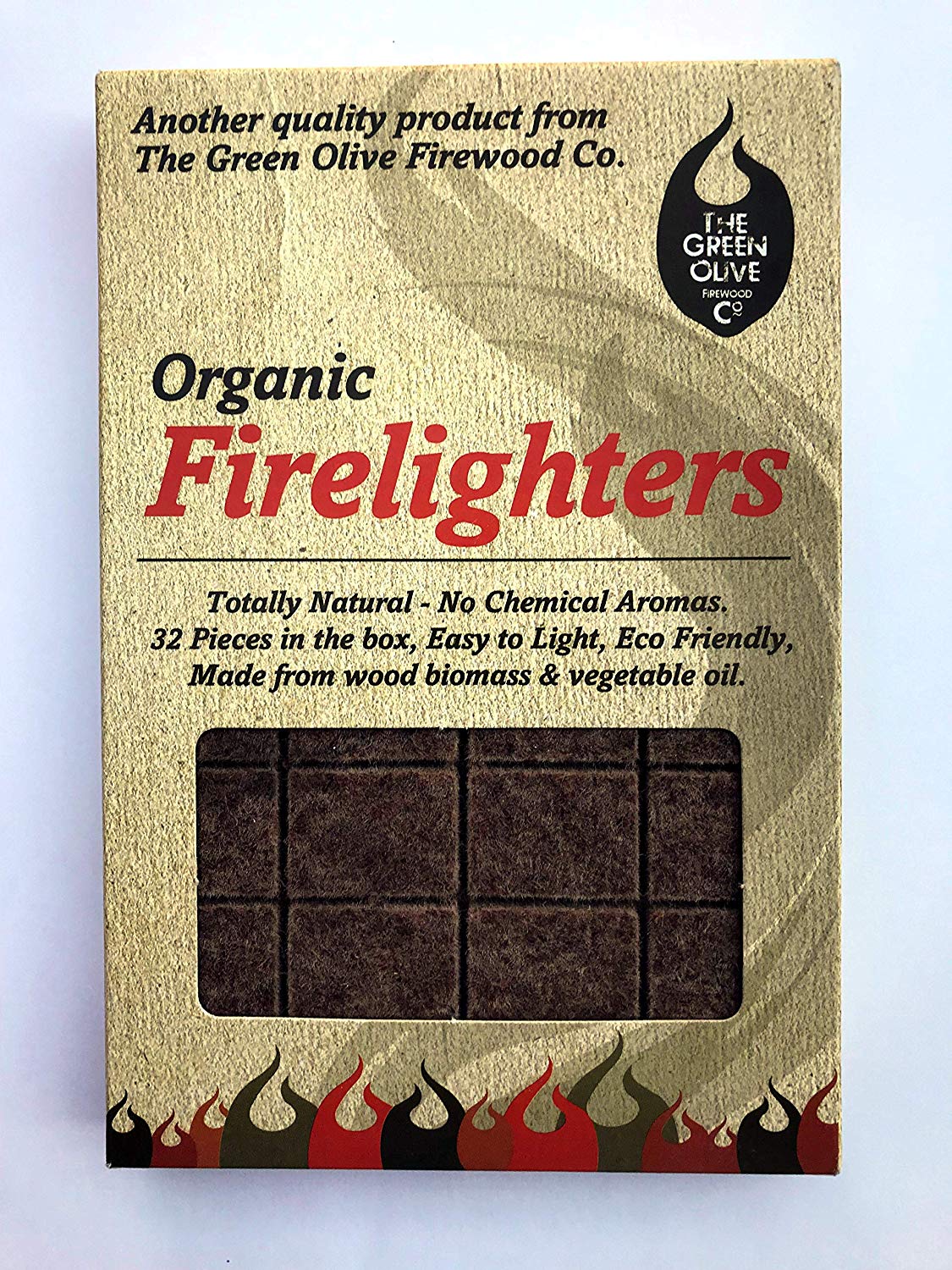 The Green Olive Firewood Organic Eco Firelighters 32 Piece Box, Natural ...