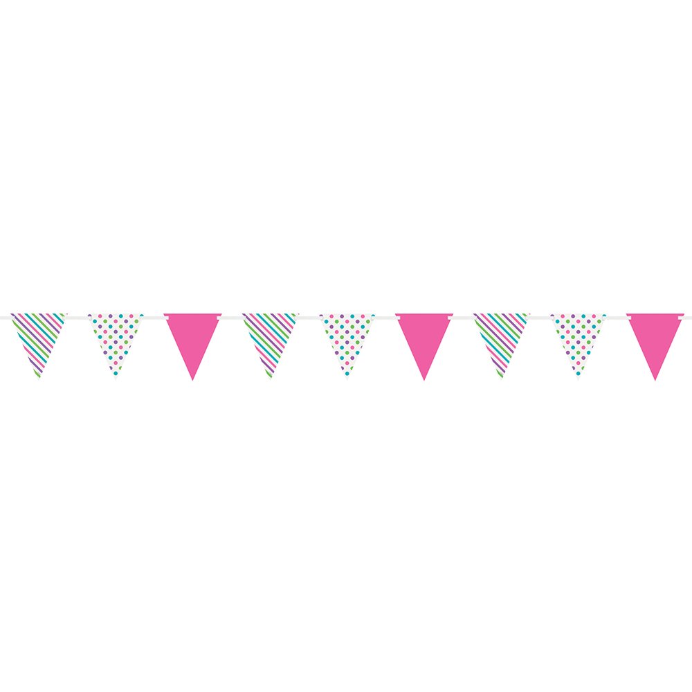 12ft Mixed Bright Colour Polka Dot and Stripes Paper Bunting Flags ...