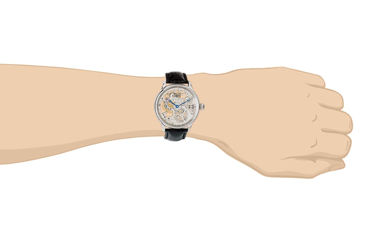 Davis 0890 – Mens Skeleton Watch Hand Wind Mechanical Movement Black ...