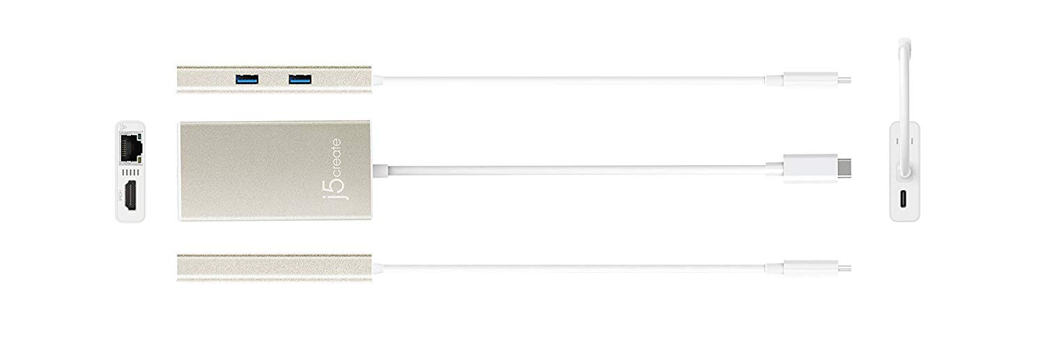 J5 Create JCA374 USB Type-C HDM RJ-45 Multi Adapter – Gold/White – BigaMart