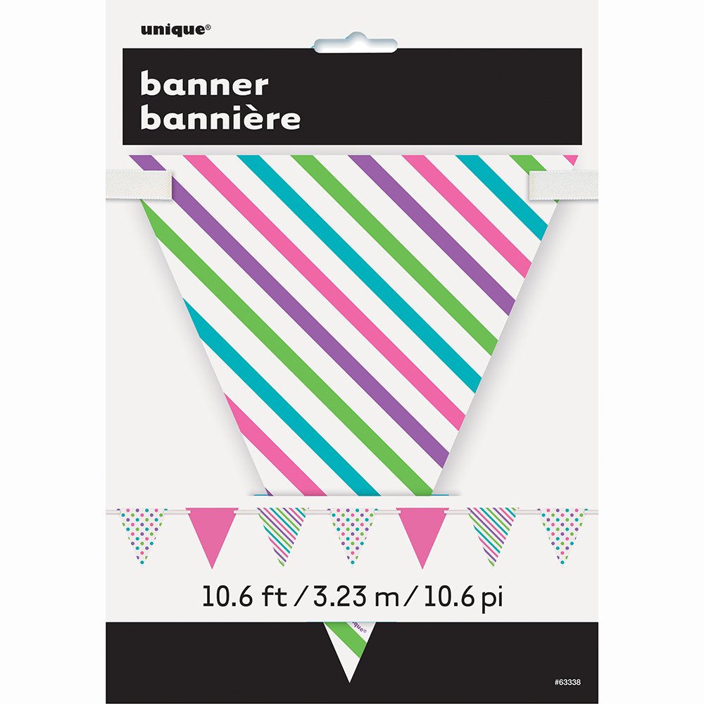 12ft Mixed Bright Colour Polka Dot and Stripes Paper Bunting Flags ...