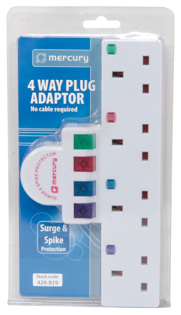 Switched Surge Protected 4 Way Plug in Mains Adaptor – BigaMart