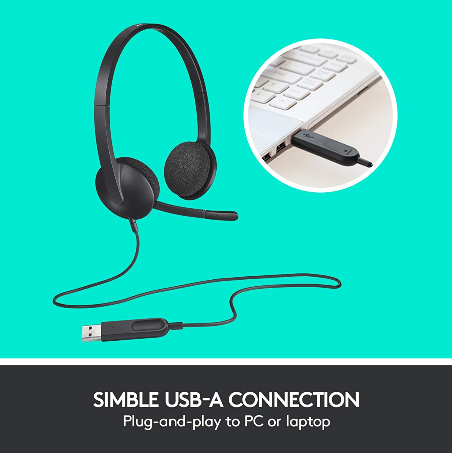 Logitech H340 Wired Headset, Stereo Headphones with Noise-Cancelling ...