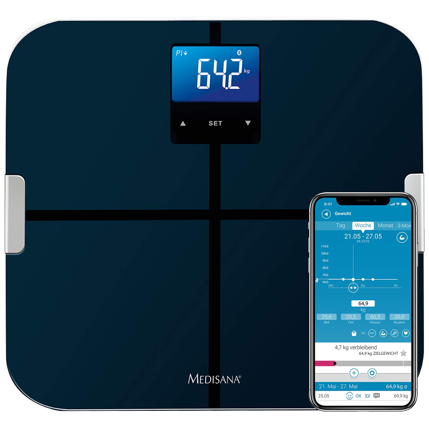 medisana BS 440 Connect, Digital Body Analysis Scale 180 kg / 396 lbs ...