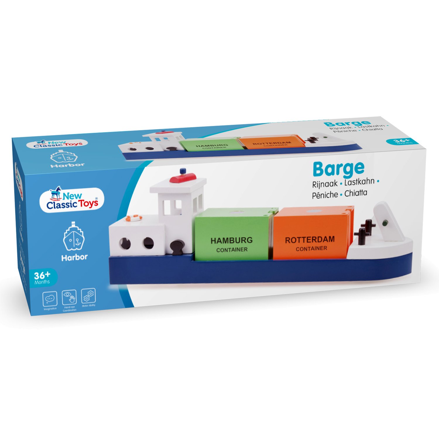 New Classic Toys 10904 Wooden Barge with 2 Contaienrs for Preschool Age ...