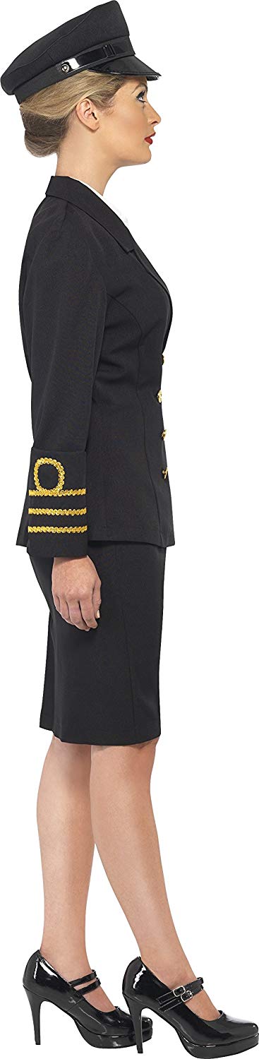 Smiffys Navy Officer Costume, Black with Jacket, Skirt, Mock Shirt ...