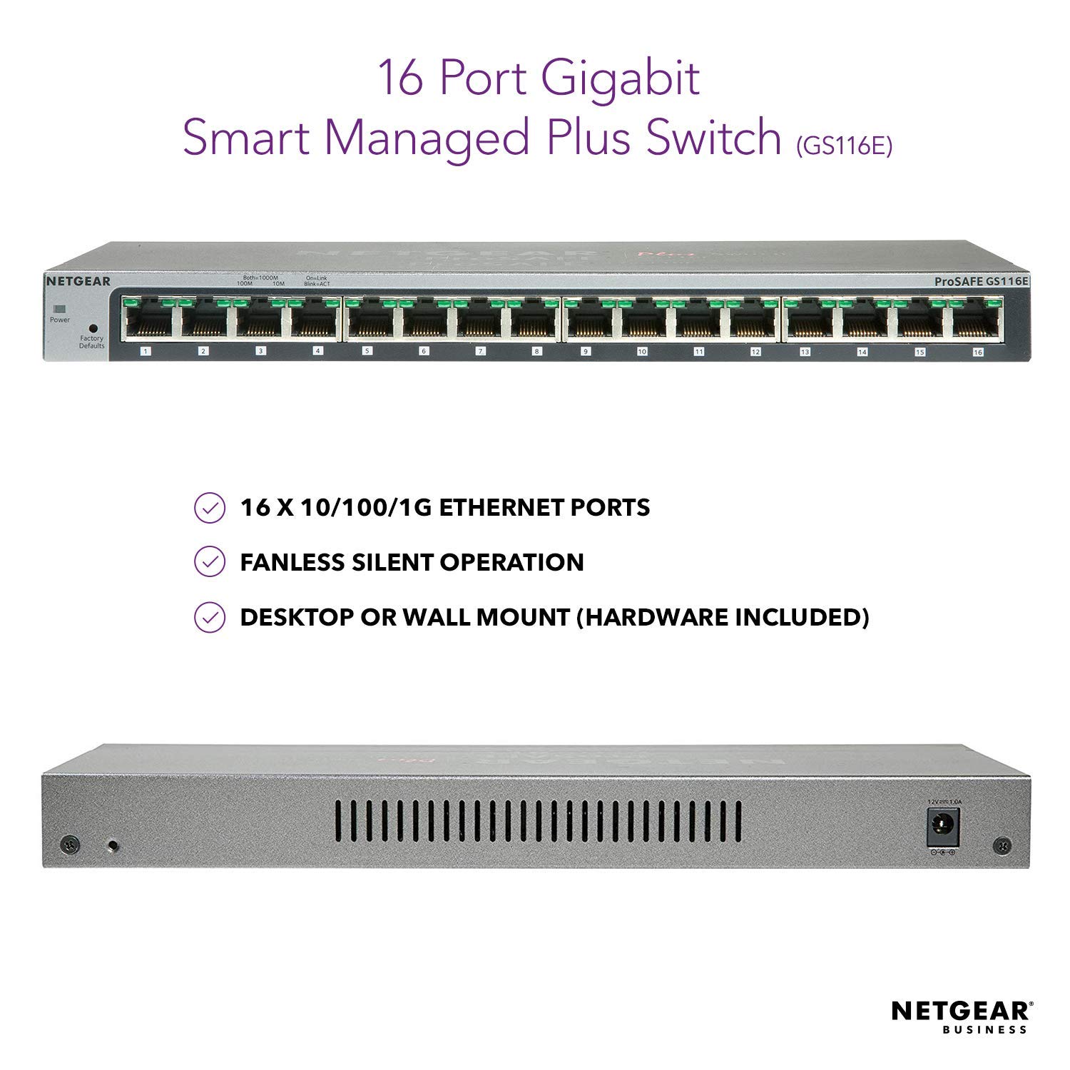 NETGEAR 16 Port Gigabit Ethernet Plus Network Switch (GS116E) – Managed ...