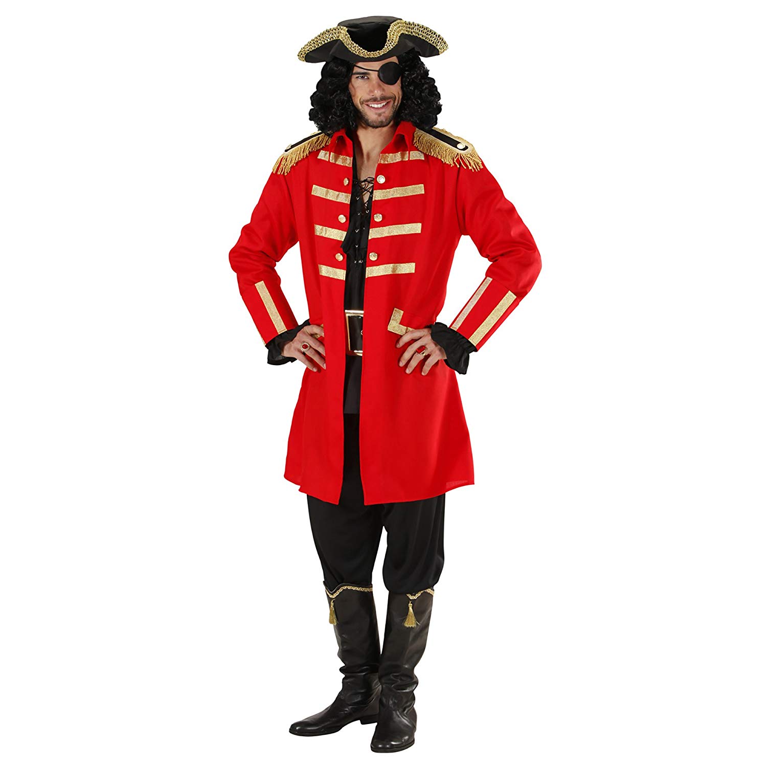 Red Pirate / Captain Costume Small for Buccaneer Fancy Dress - BigaMart