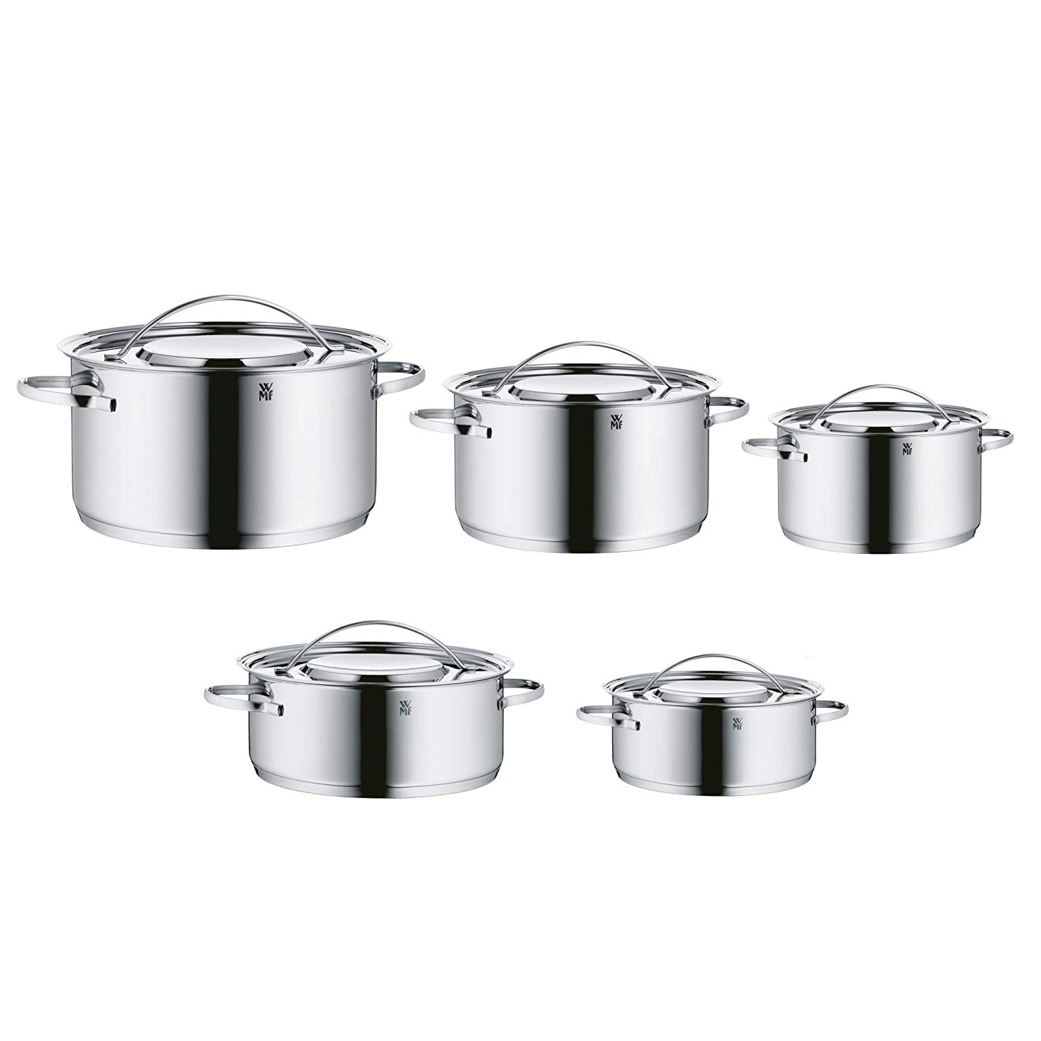 WMF Cookware Set 5-Pieces Gala Plus Pouring Rim Glass Lid Cromargan ...