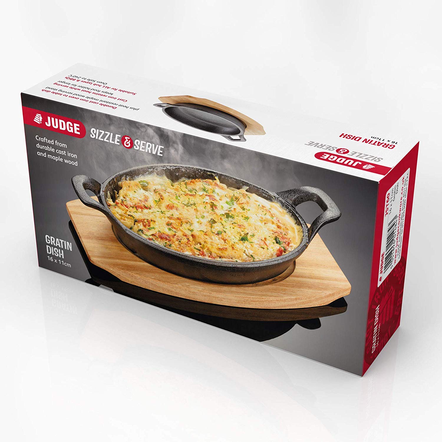 Judge JST60 Sizzle & Serve Medium Gratin Dish, Cast Iron Skillet with ...