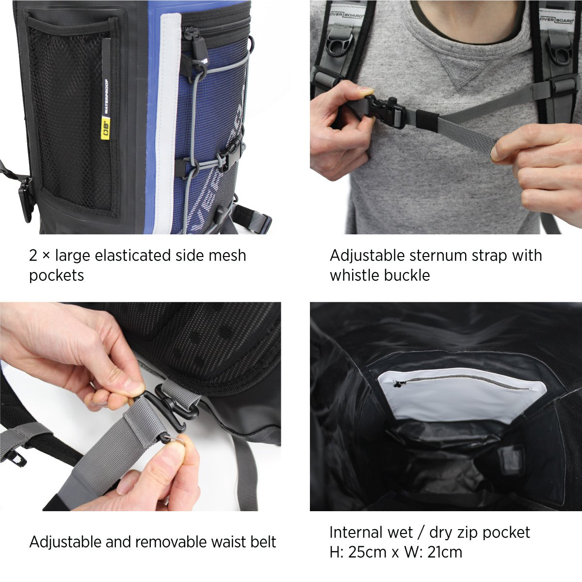 Overboard Pro-Sports 100% Waterproof Backpack Bag with Adjustable Chest ...