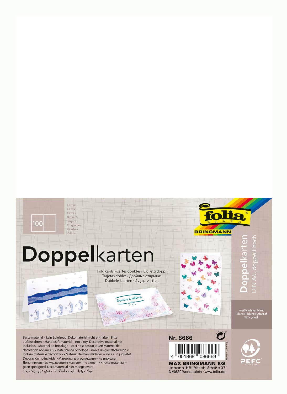 Folia 8666, Double Vertical 100 Stück DIN A6 Cards – White – BigaMart
