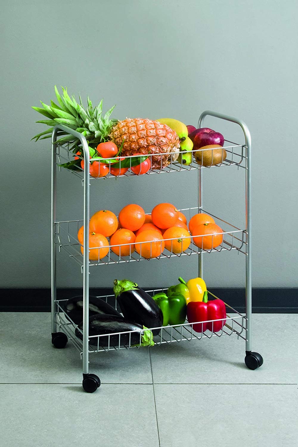 Metaltex Sprinter 938000039 Multi-Purpose Rolling Shelf Unit 3 Shelves ...