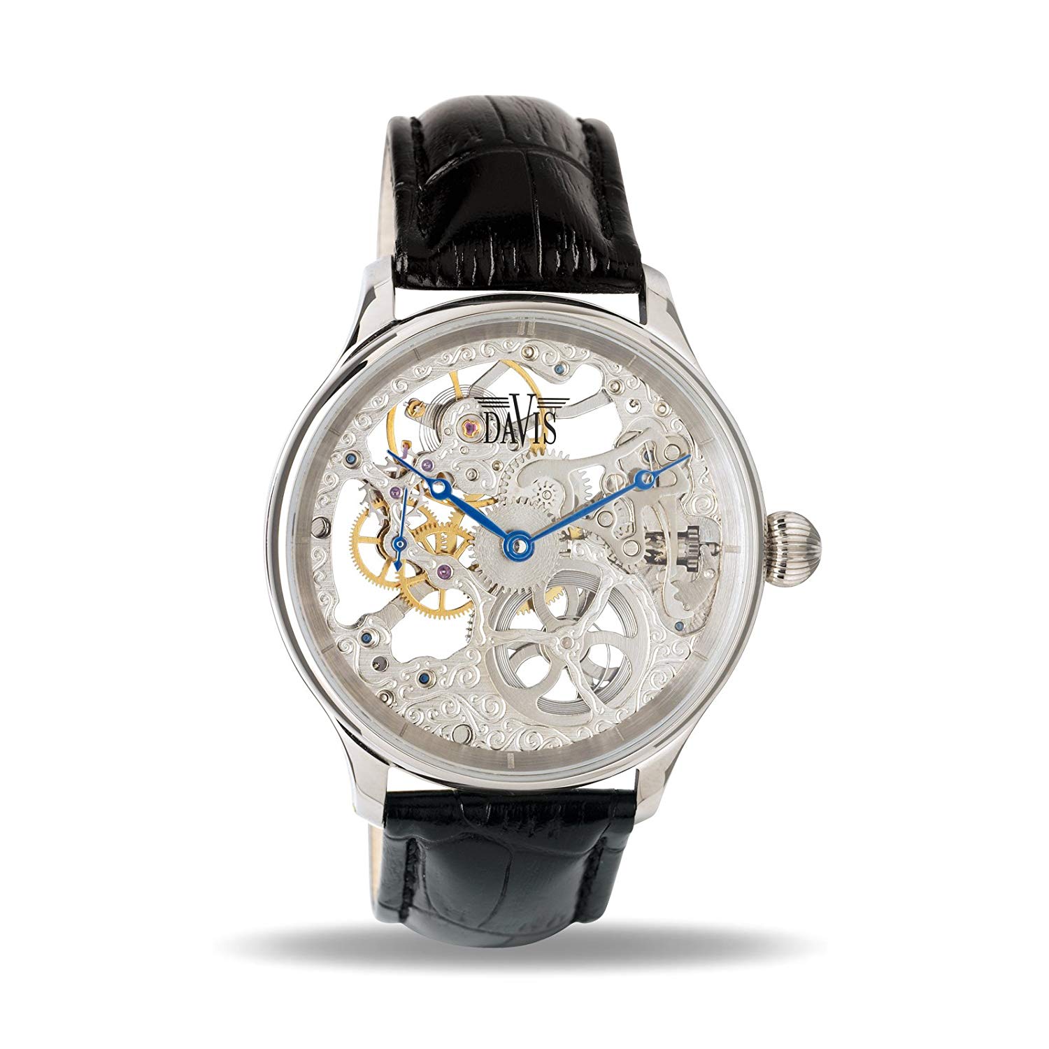 Davis 0890 – Mens Skeleton Watch Hand Wind Mechanical Movement Black ...