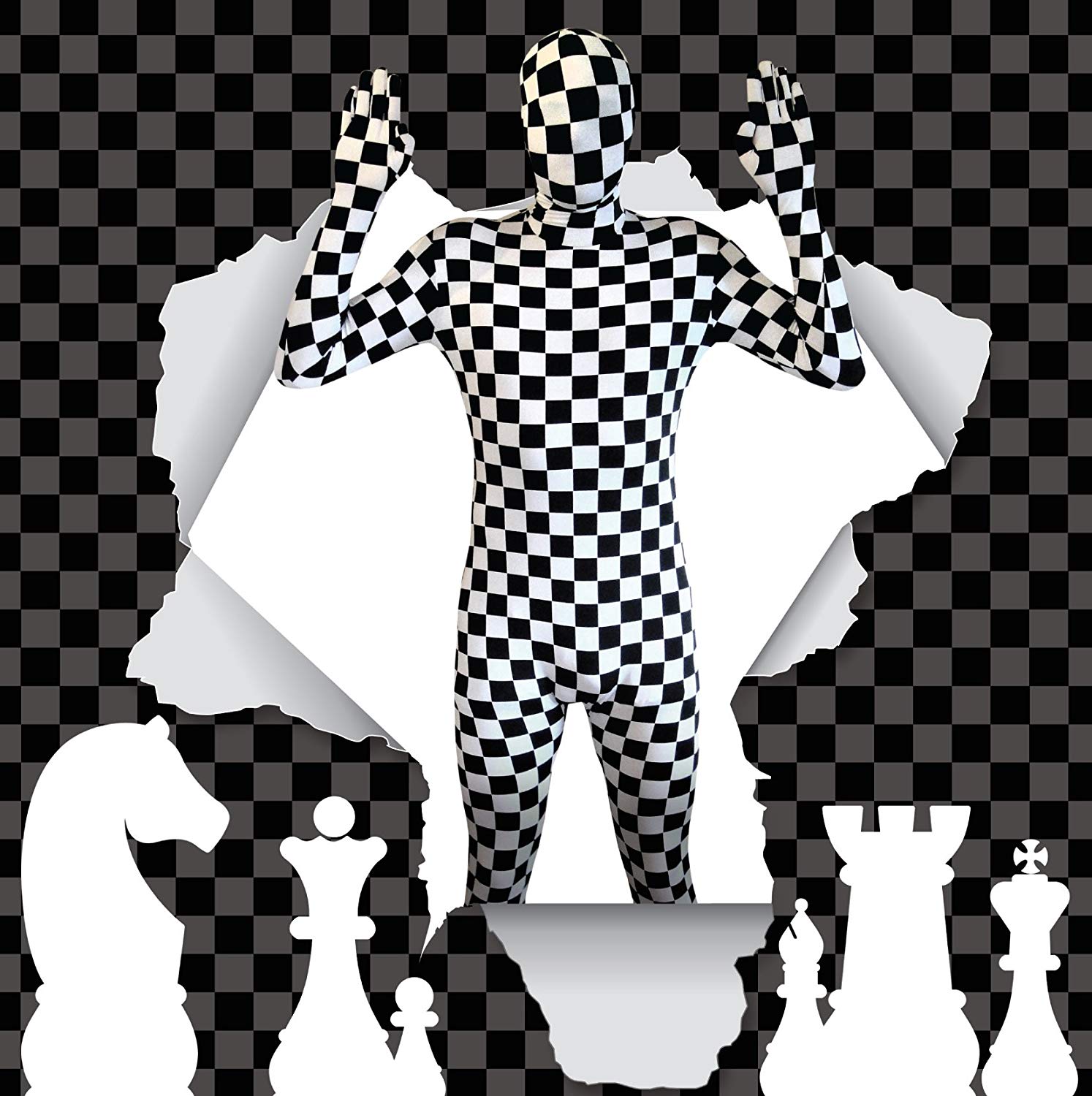 Black and White Check Morphsuit Fancy Dress Costume – size Large – 5”5 ...