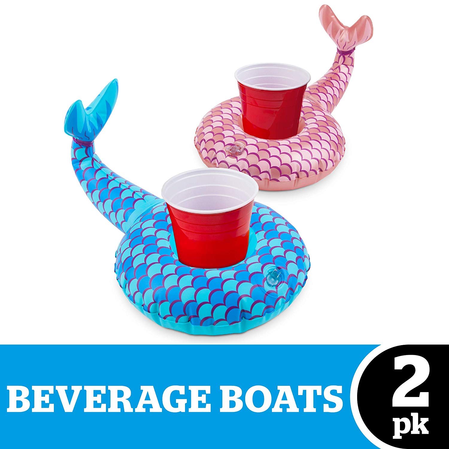 BigMouth Inc. Inflatable 2 Pack Mermaid Tail Pool Drink Holder/Floats ...