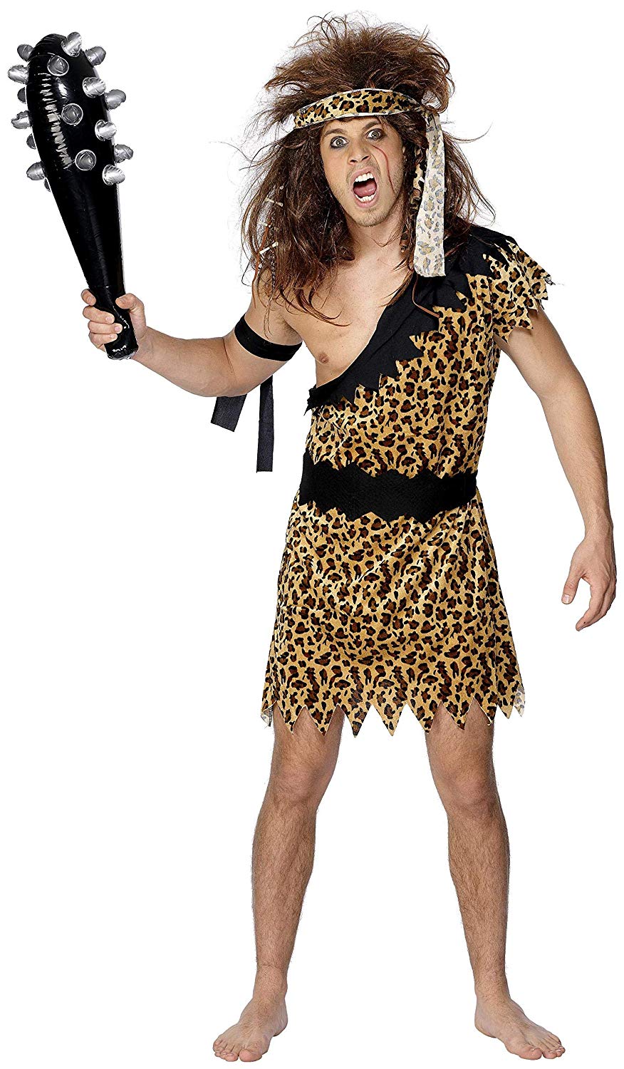 Smiffys Adult men’s Caveman Costume, Tunic, Headband and Armband, Brown ...