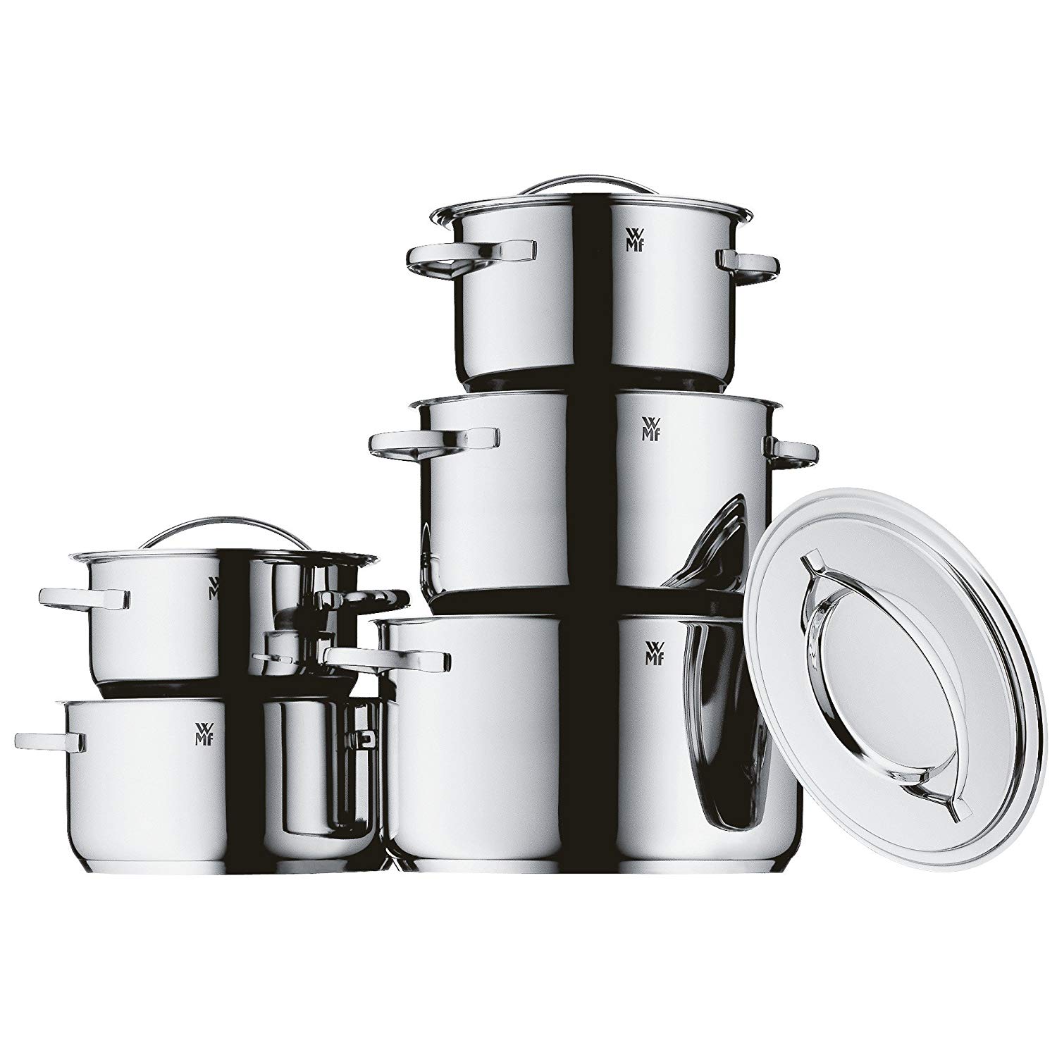 WMF Cookware Set 5-Pieces Gala Plus Pouring Rim Glass Lid Cromargan ...