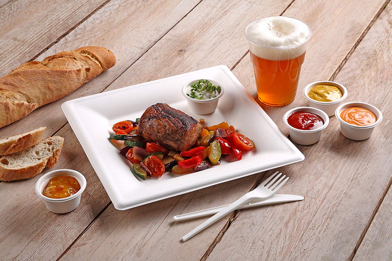 Papstar 82452 Sugar Cane Plates Square 15.5 x 15.5 cm White – BigaMart