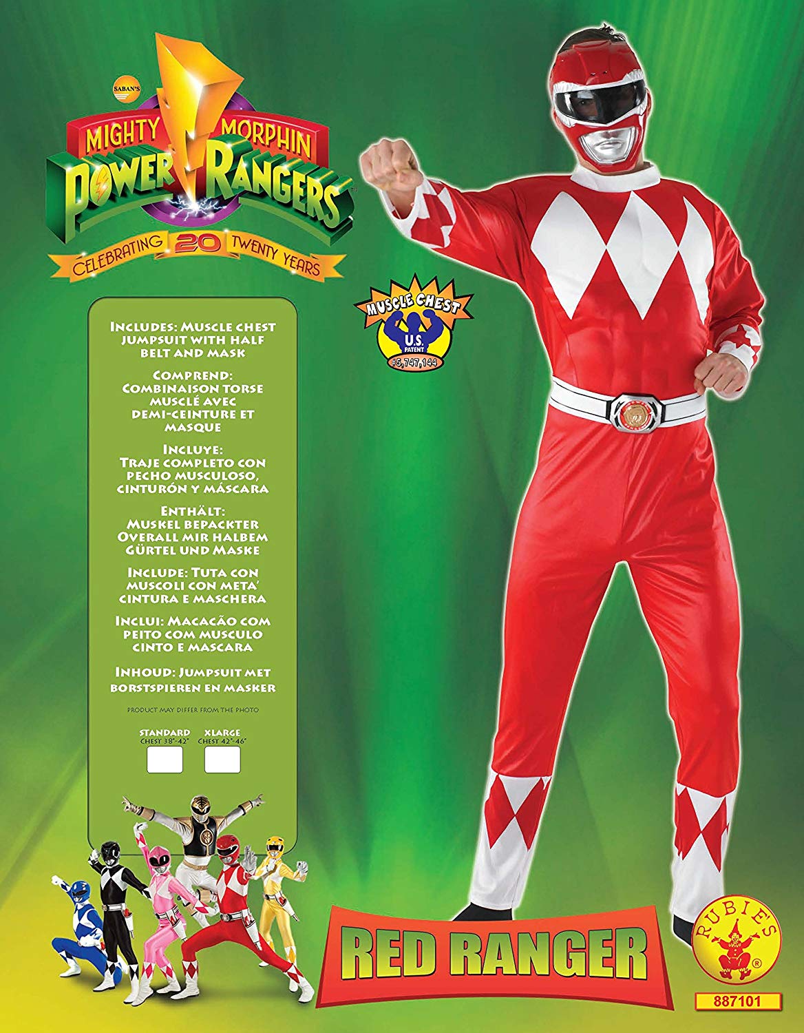Rubie’s 887101XL Official Red Power Ranger Superhero Mighty Morphin ...