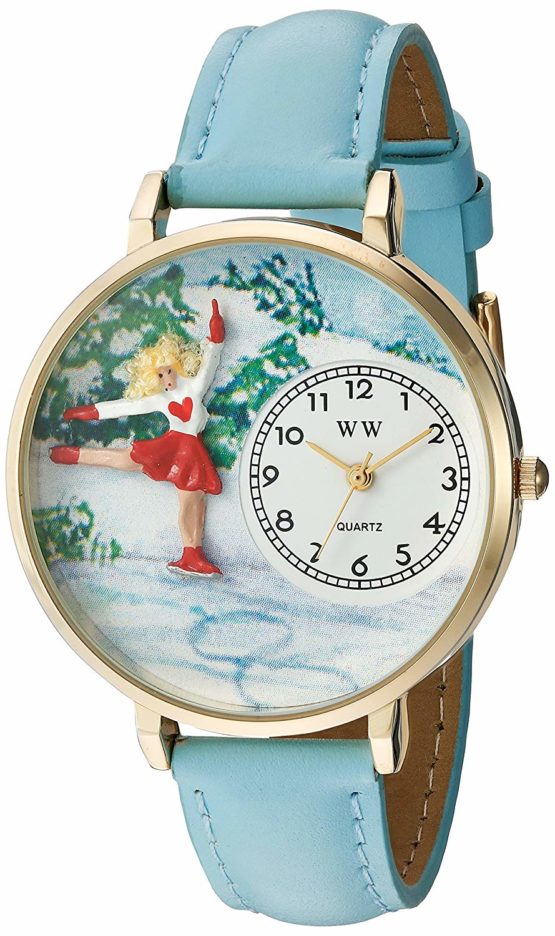 Whimsical Watches Ice Skating Baby Blue Leather and Goldtone Unisex ...