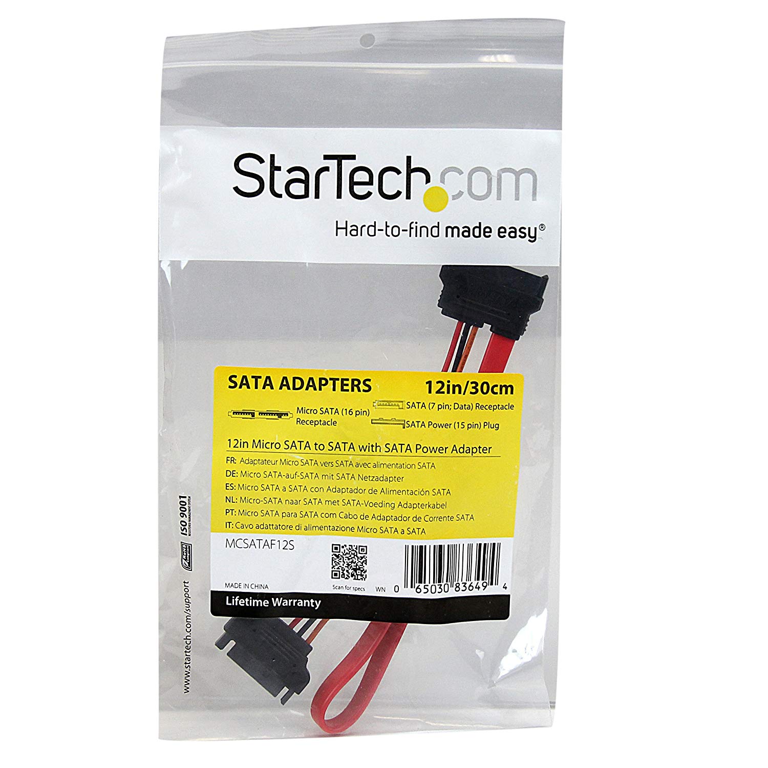 StarTech 12in Micro SATA to SATA with SATA Power Adapter Cable ...