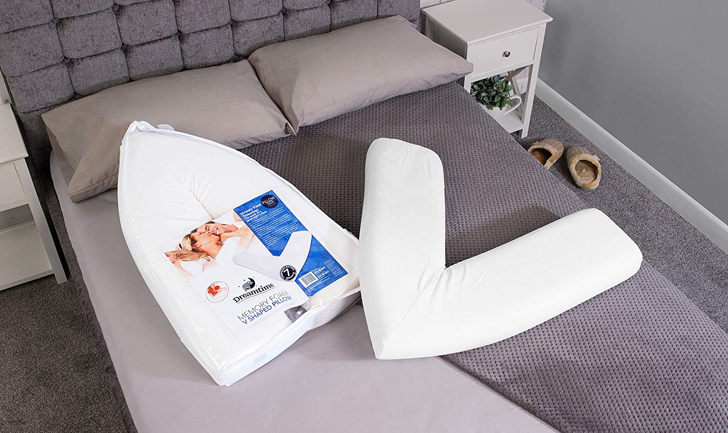 Dreamtime MF0267UP Large Orthopaedic Memory Foam V-Shaped Pillow, White ...