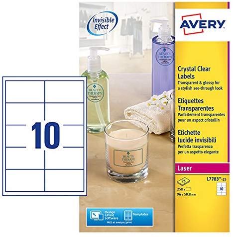 Avery L7783-25 Self-Adhesive Crystal Clear Transparent Labels, 10 ...