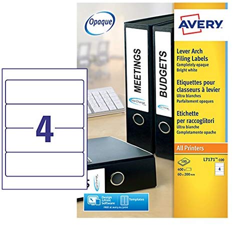 Avery L7171-100 Self-Adhesive Lever Arch File Labels, 4 Labels Per A4 ...
