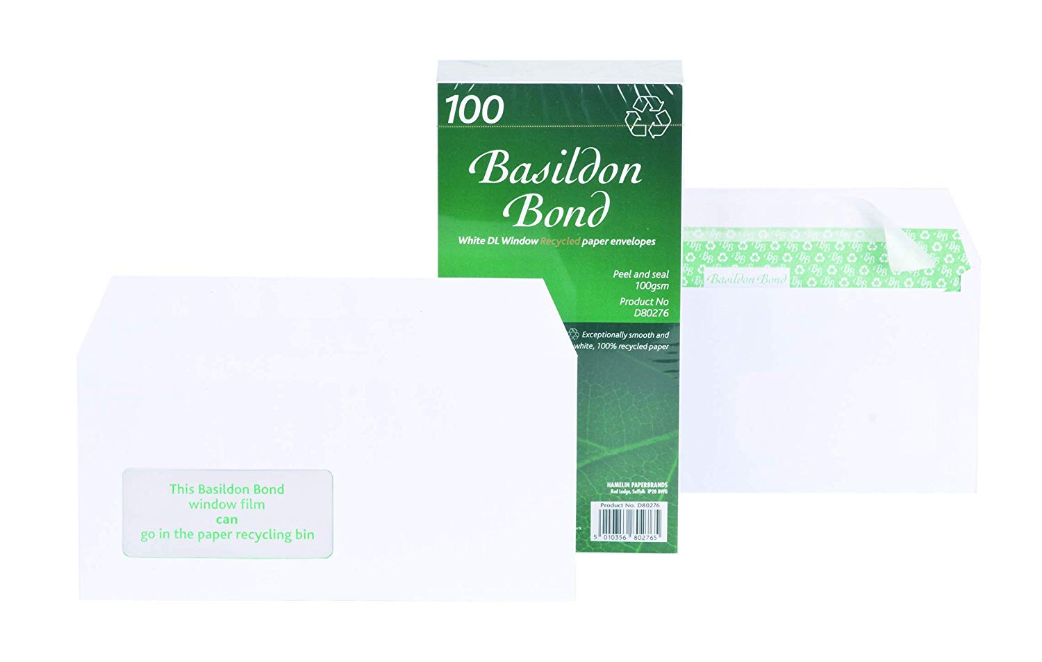 Basildon Bond DL Recycled White 120gsm Window Peel & Seal Wallet, Pack ...