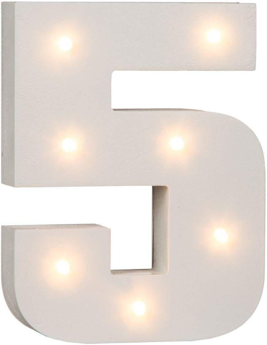 OOTB Illuminated Number 5 Light with 7 LED, Wood, White – BigaMart