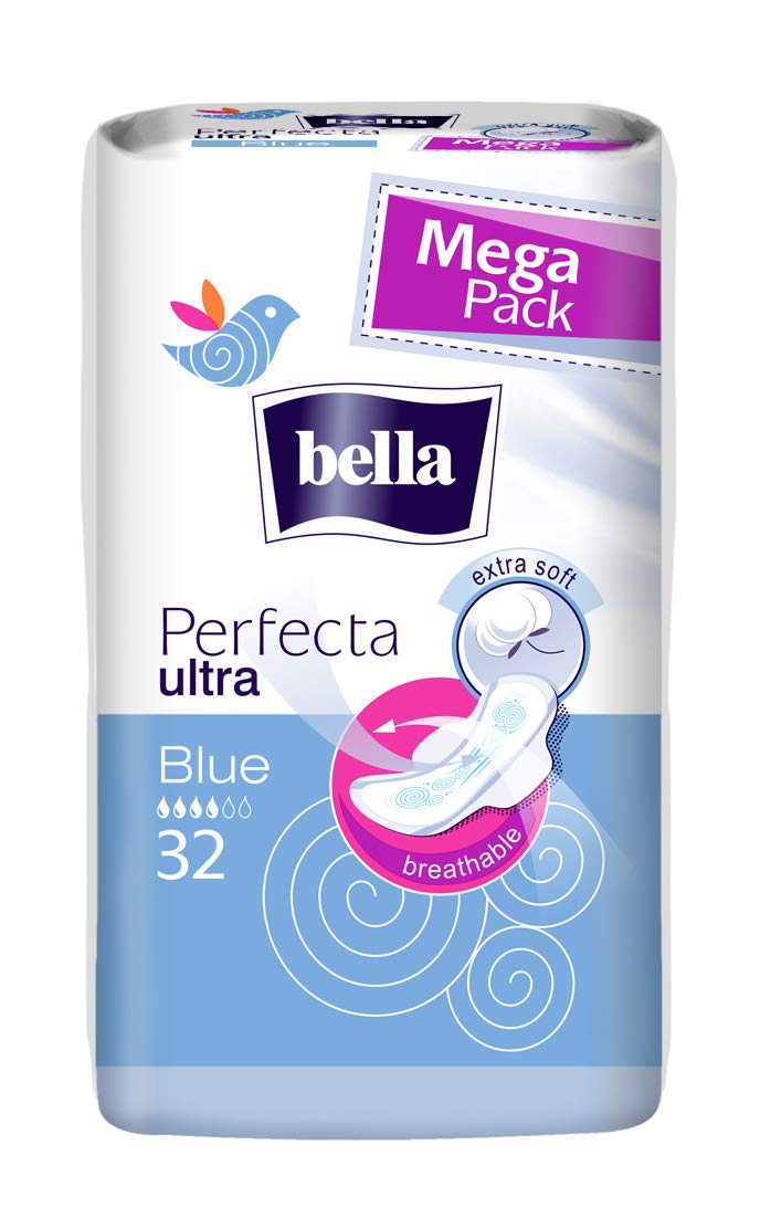Bella Perfecta Ultra Blue Mega Pack Sanitary Pads Pack of 4 Packs of 32 ...