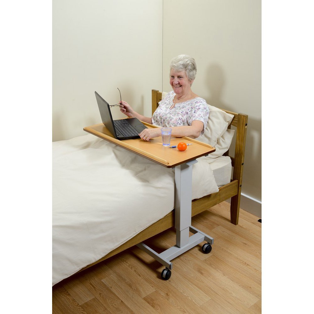 NRS Healthcare EasyLift Overbed / Over Chair Table Beech N43553 ...