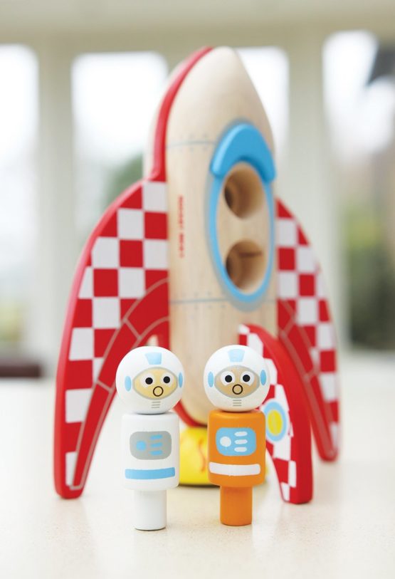 Indigo Jamm Rocket Ricky, Retro Wooden Toy Space Vehicle with Movable ...