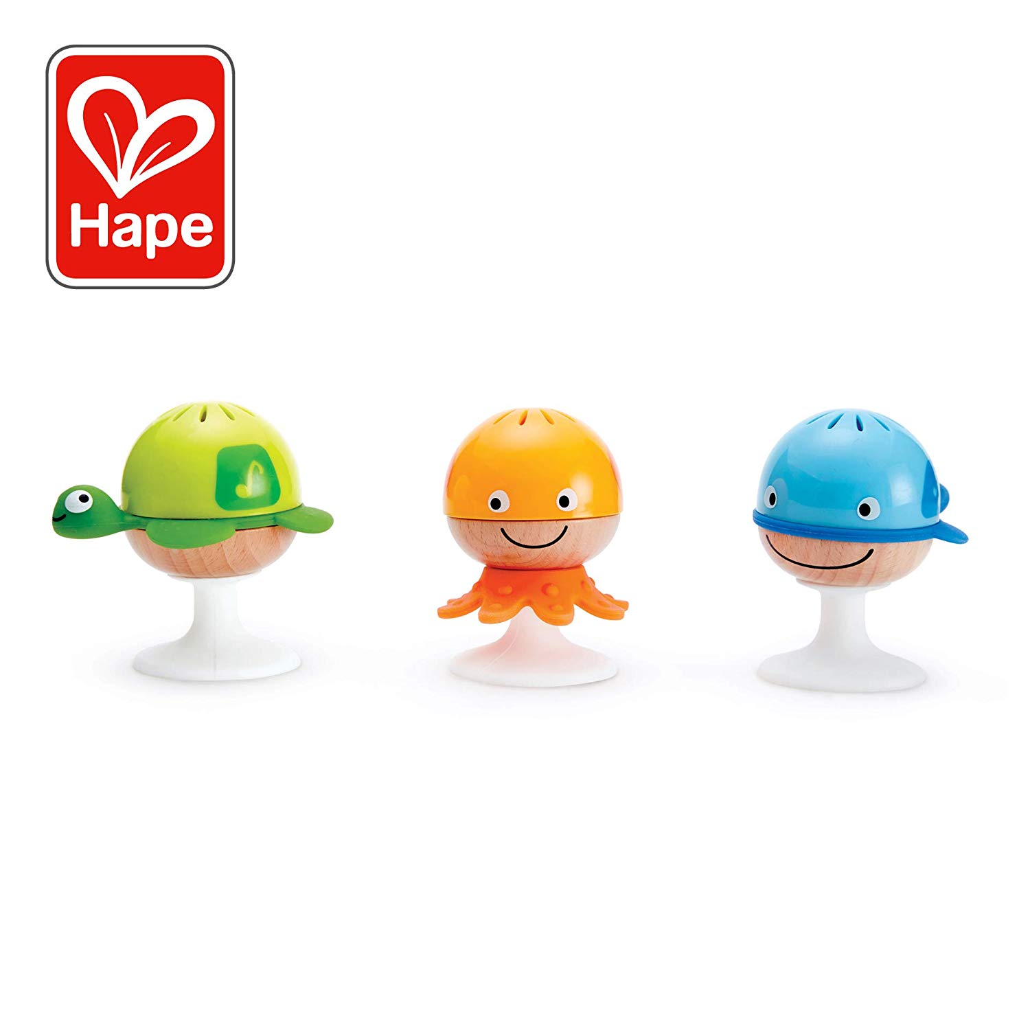 Hape Stay-Put Rattle Set | Three Sea Animal Suction Rattle Toys, Baby ...