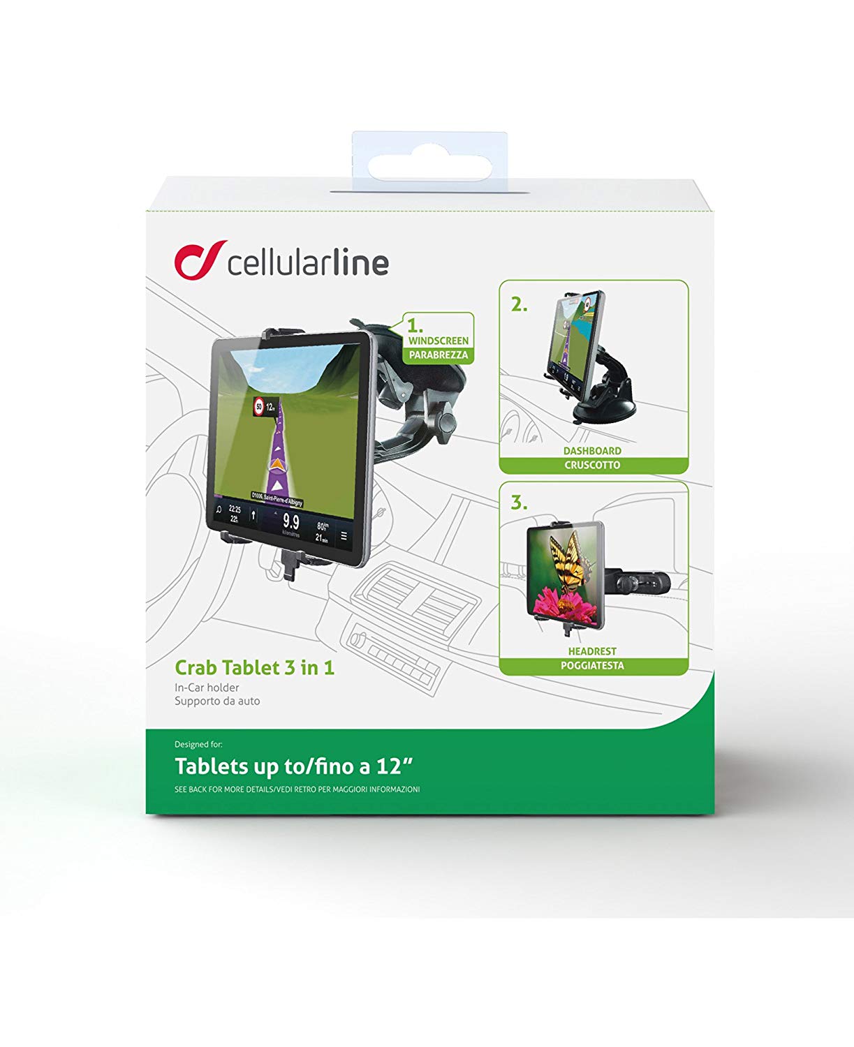 Cellularline In Car Tablet Holder, Car Headrest Mount, for Tablets Up ...
