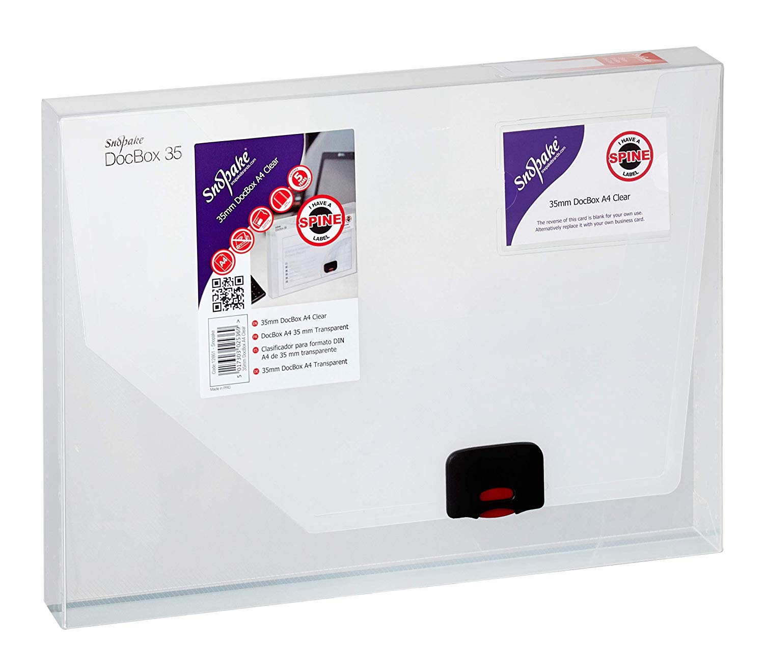 Snopake A4 DocBox Clear 35 mm Box File with Push Lock (Pack of 1) Ref ...