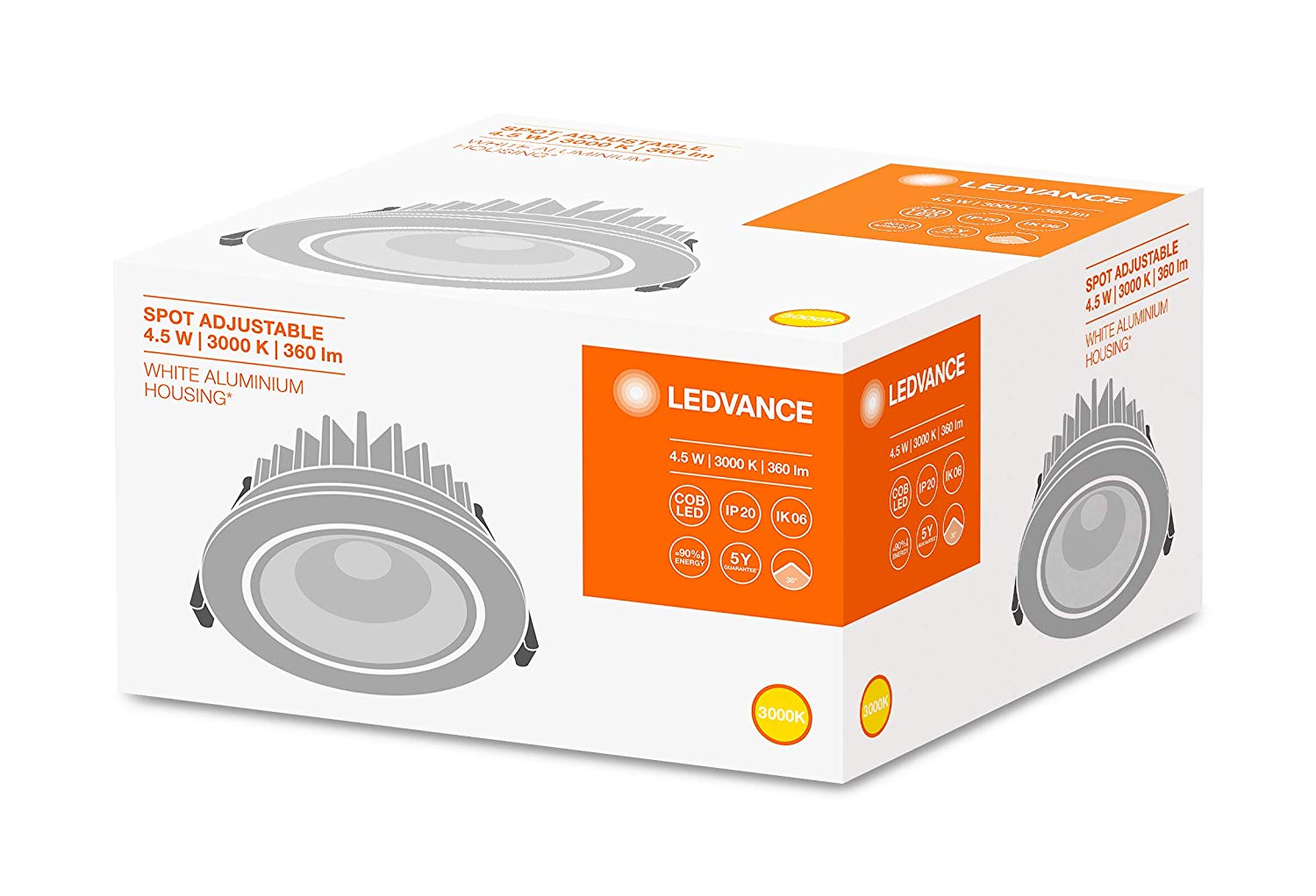 LEDVANCE LED spotlight, light for indoor use, warm white, 80.0 mm x 36. ...