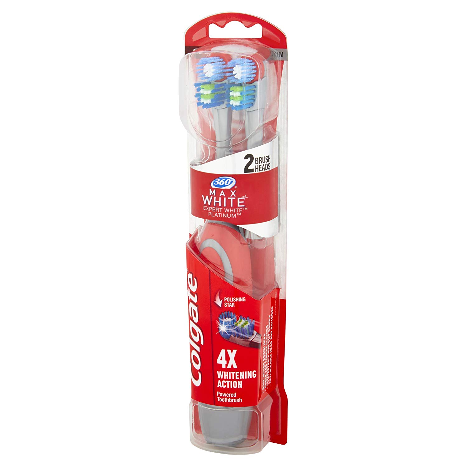 Colgate 360 Max White Expert Whitening Battery Powered Toothbrush + 2 ...
