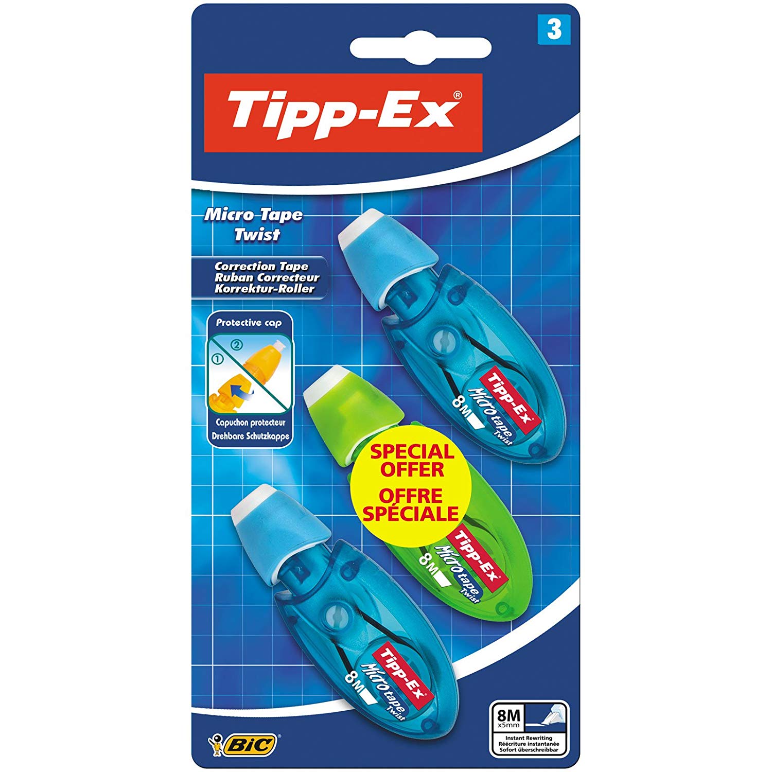 Tipp-Ex Micro Tape Twist Blister Corrector Ribbon of 3 – Random Color ...