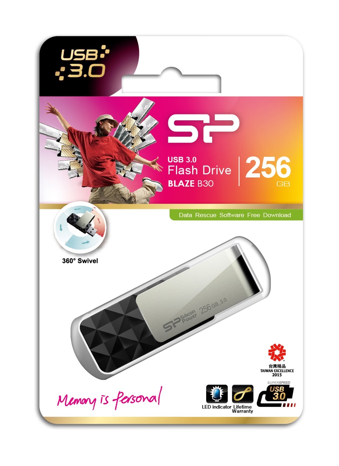 Silicon Power USB Flash Drive 256GB, B30 Blaze, Swivel Style, up to 150 ...
