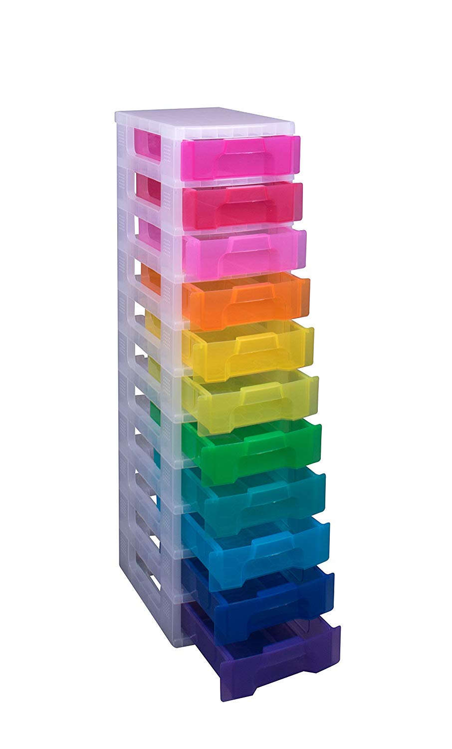 Really Useful 11 x 7 Litre Storage Tower Drawers, Clear Frame/Rainbow ...